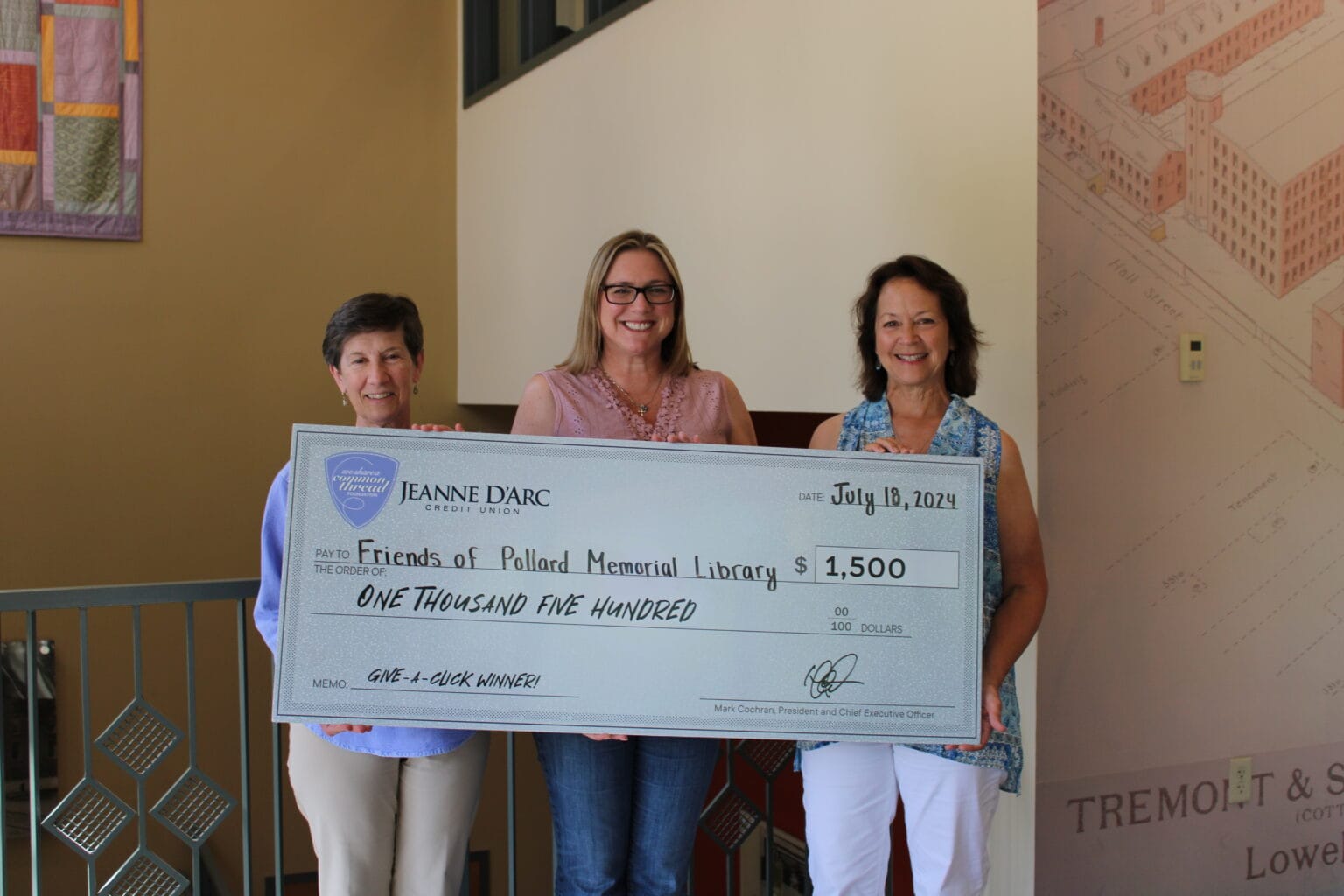 Jeanne D’Arc Credit Union Awards $1,500 to the Friends of the Pollard ...