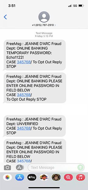 Fraud Alert- Text Messages - Jeanne D'Arc Credit Union